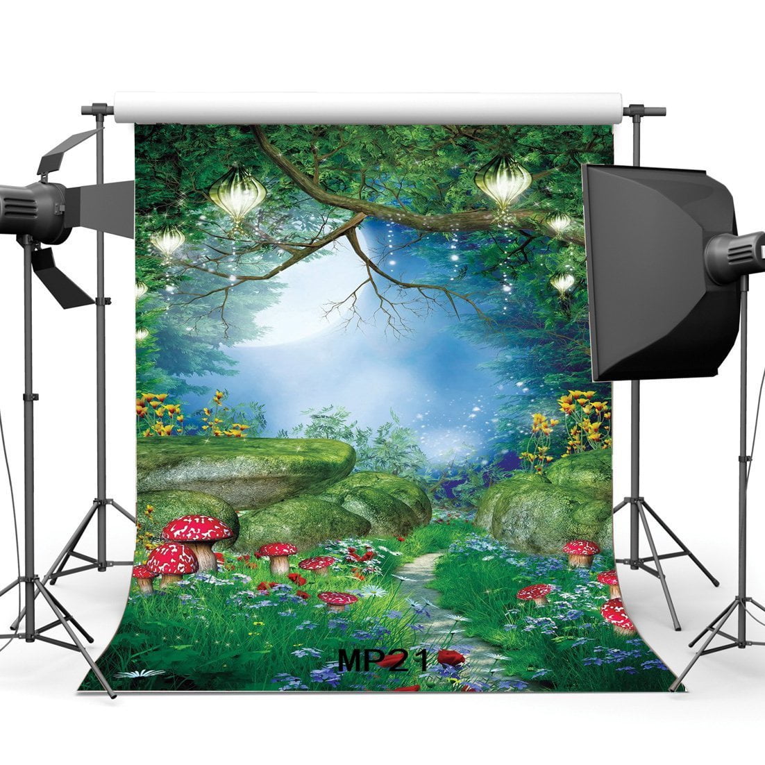 HelloDecor 5x7ft Fairytale Backdrop Enchanted Garden Red Mushroom Fresh ...