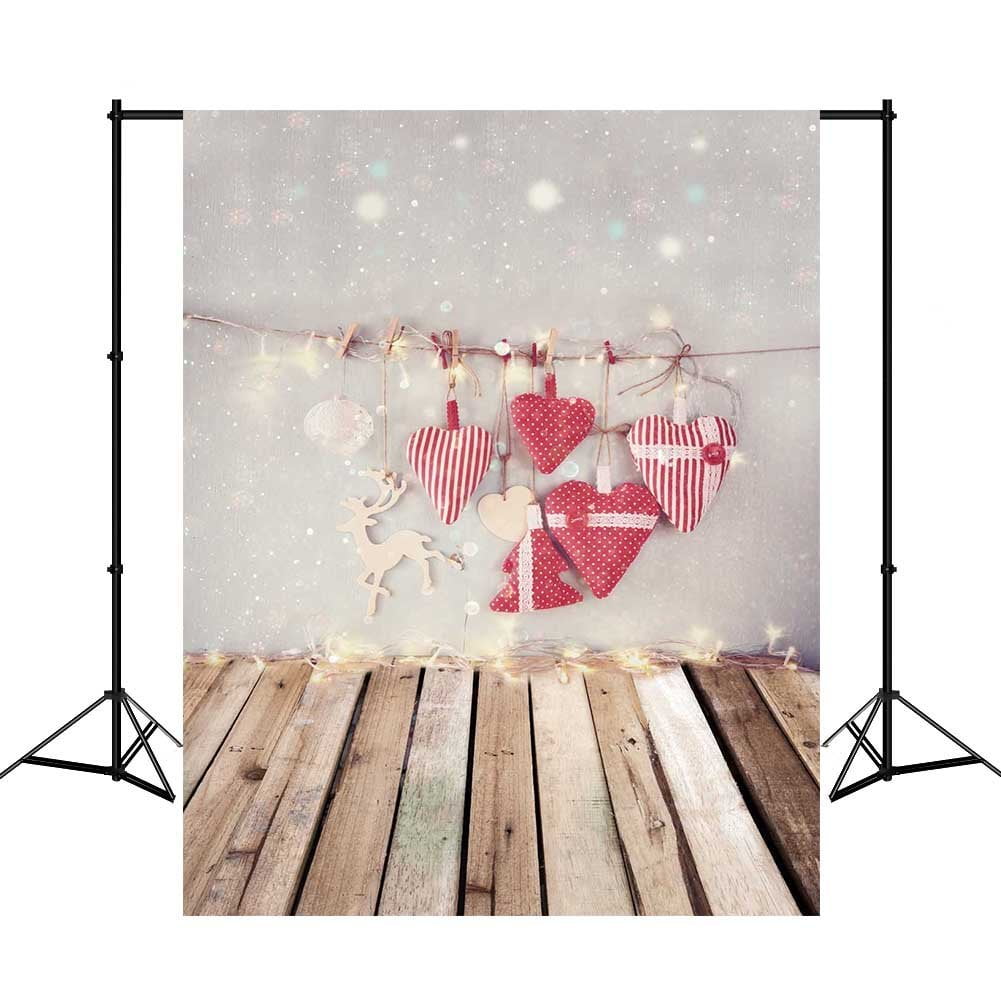 HelloDecor 5x7ft Kids Photography Backdrops Wood Floor Red Love Heart ...