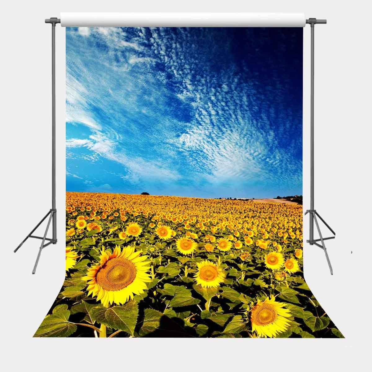HelloDecor 5x7ft Sunflowers Under Blue Sky Photo Backdrop Props ...