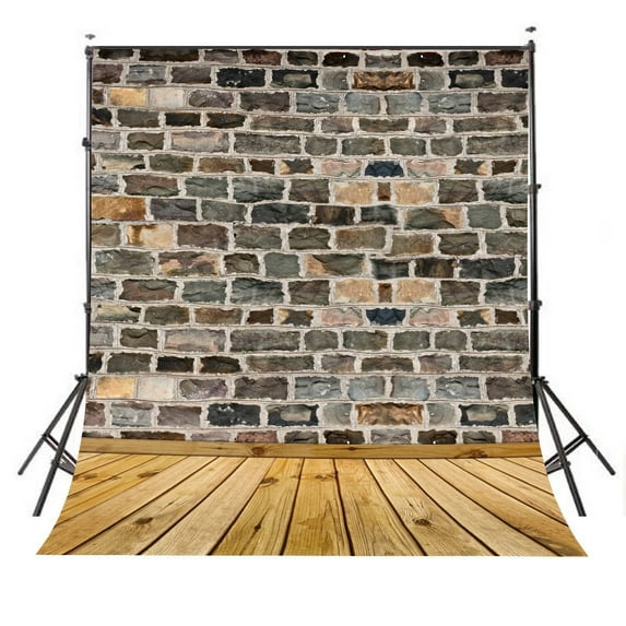 HelloDecor 5x7ft Wooden Floor Background For Studio Brick Wall ...