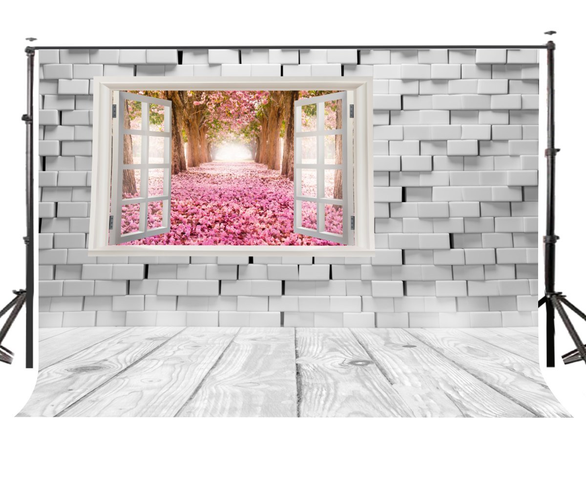 HelloDecor 7x5 Ft Window Brick Wall Wooden Floor Out Of The Window ...