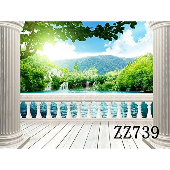 HelloDecor 7x5ft Balcony Lake Scenery Photography Backdrop Studio ...