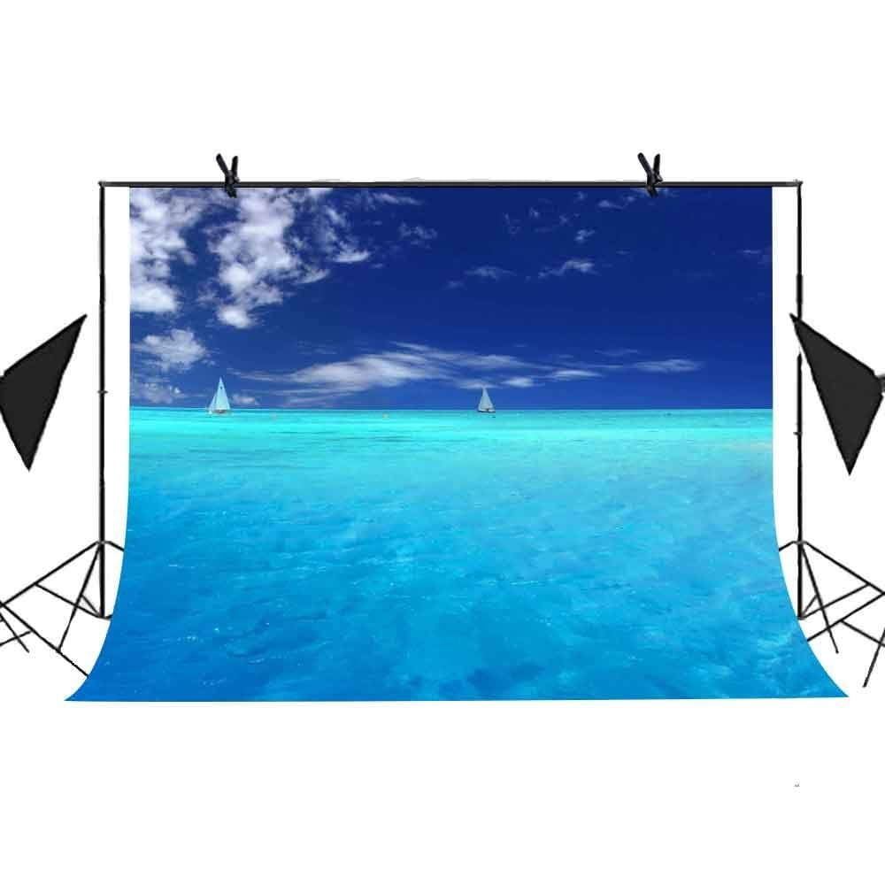 HelloDecor 7x5ft Blue Sea Backdrop Sea Sailing Blue Sky White Clouds ...