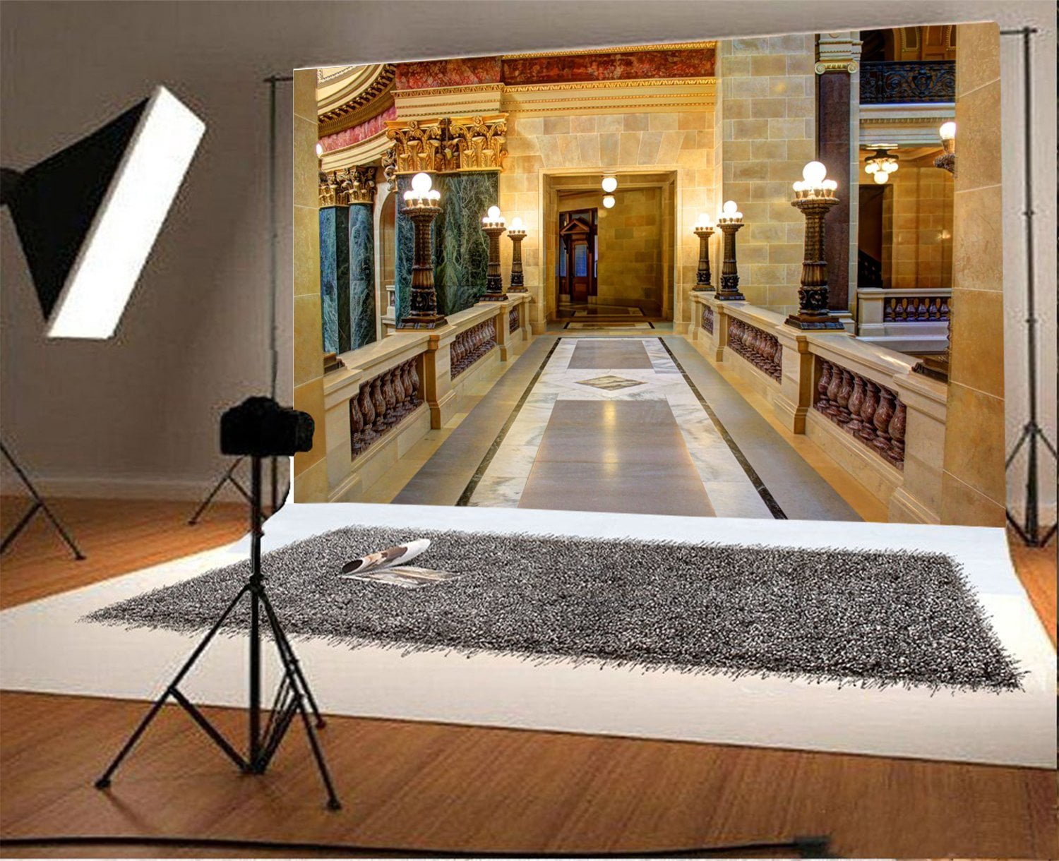HelloDecor 7x5ft Castle Backdrop Golden Luxurious Palace Shining Lights ...
