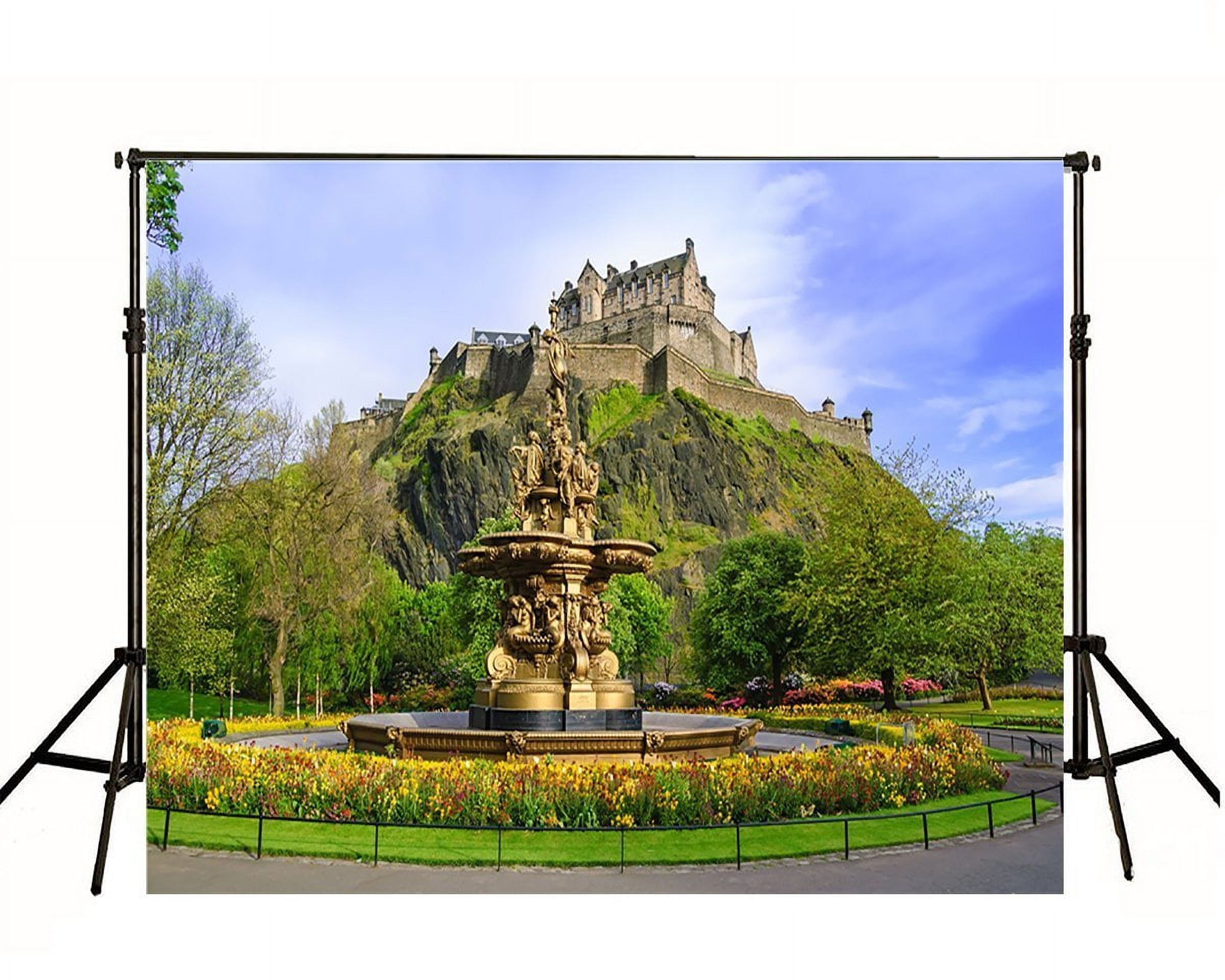 HelloDecor 7x5ft Castle Distant Figure Statue Photography Backdrop ...