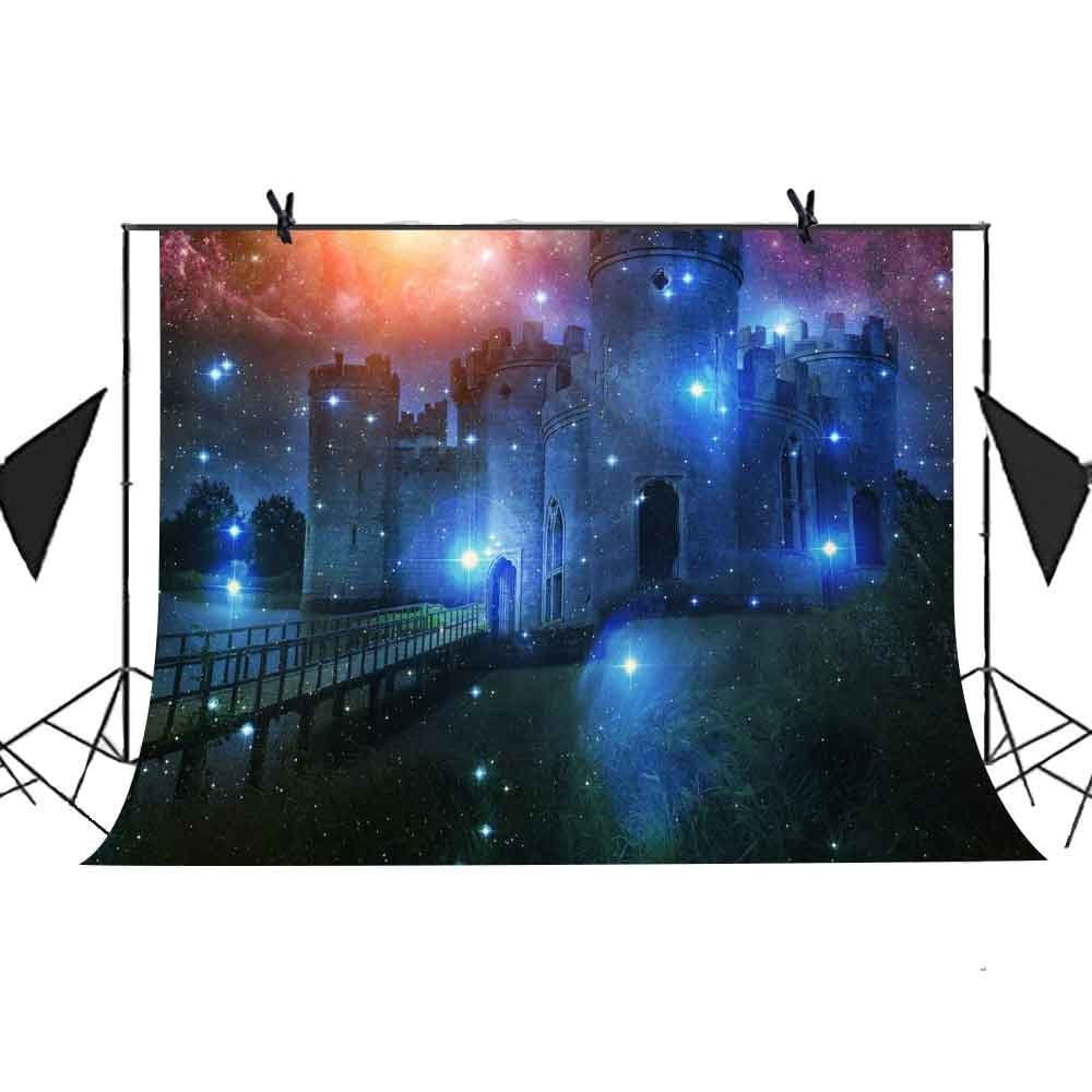 HelloDecor 7x5ft Fantasy Blue Castle Backdrop Brick Wall Castle Blue ...