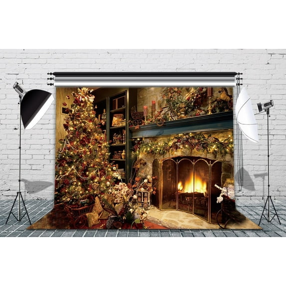 HelloDecor 7x5ft Fireplace Christmas Photography Backdrop Studio ...