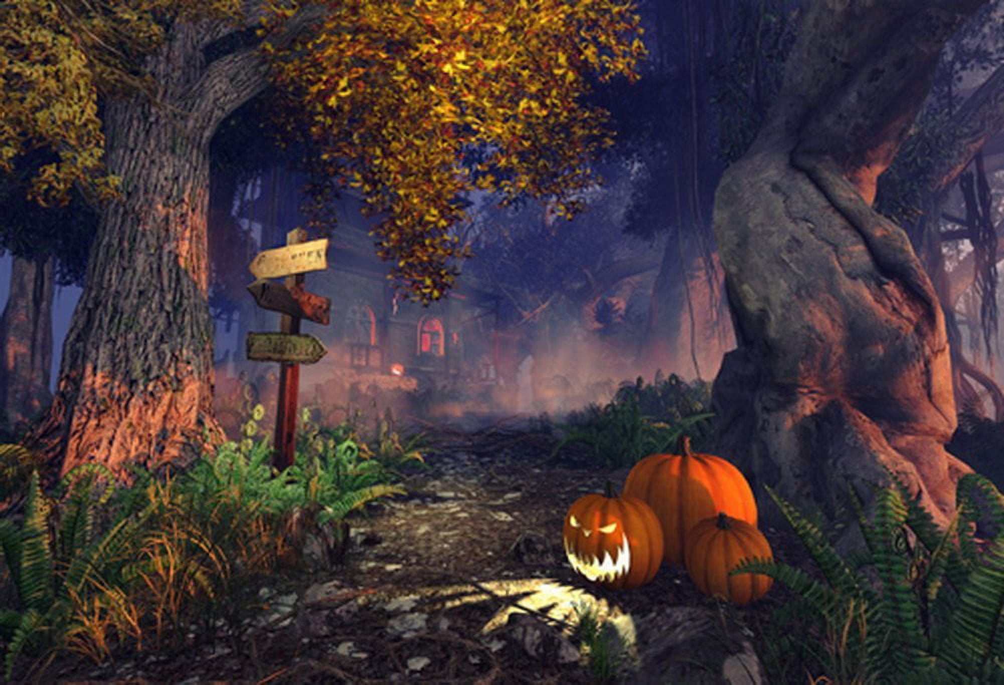 HelloDecor 7x5ft Halloween Spooky Forest with Wooden Pointer Pumpkins ...