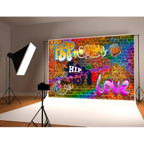 HelloDecor 7x5ft Hip Hop Graffiti Photography Backdrop 90th Colorful ...