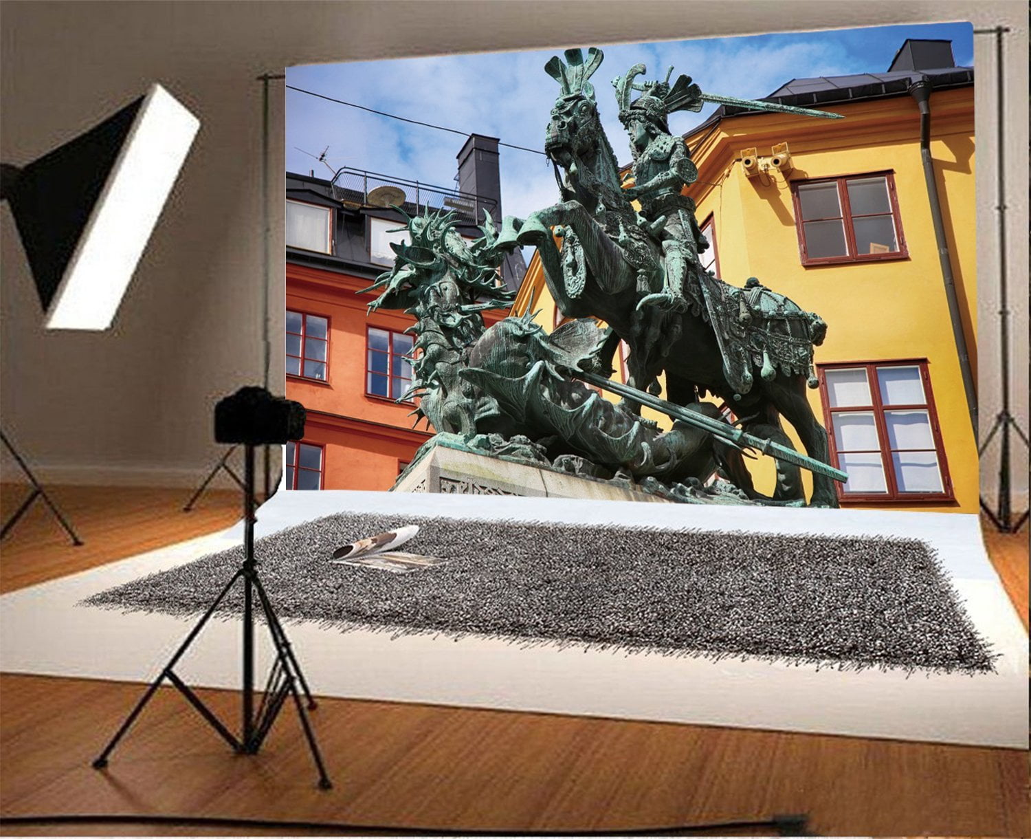 HelloDecor 7x5ft Nature Landscape Backdrop Statue of Sankt Goran & the ...