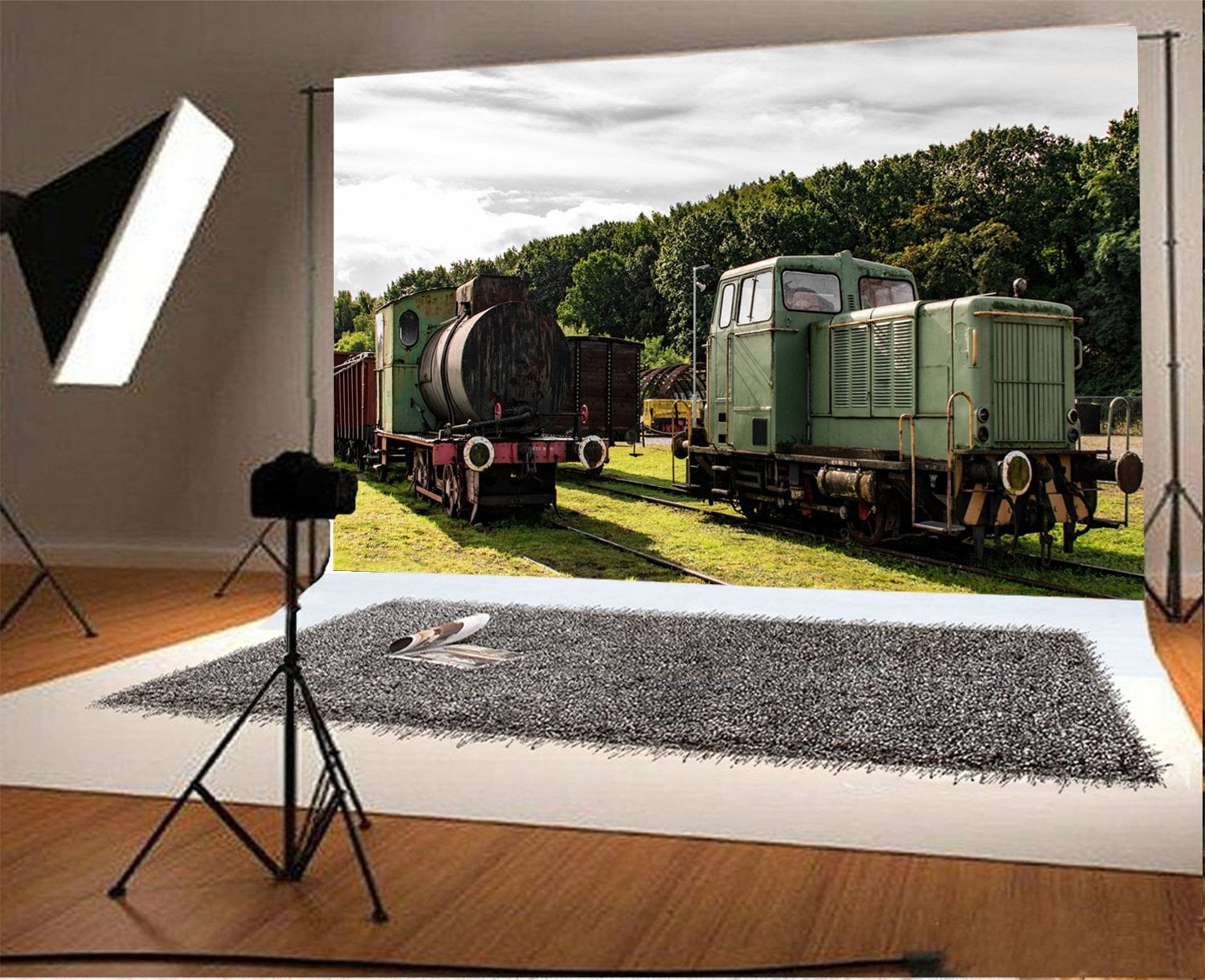 HelloDecor 7x5ft Old Locomotive Backdrop Vintage Train Railroad Tracks ...