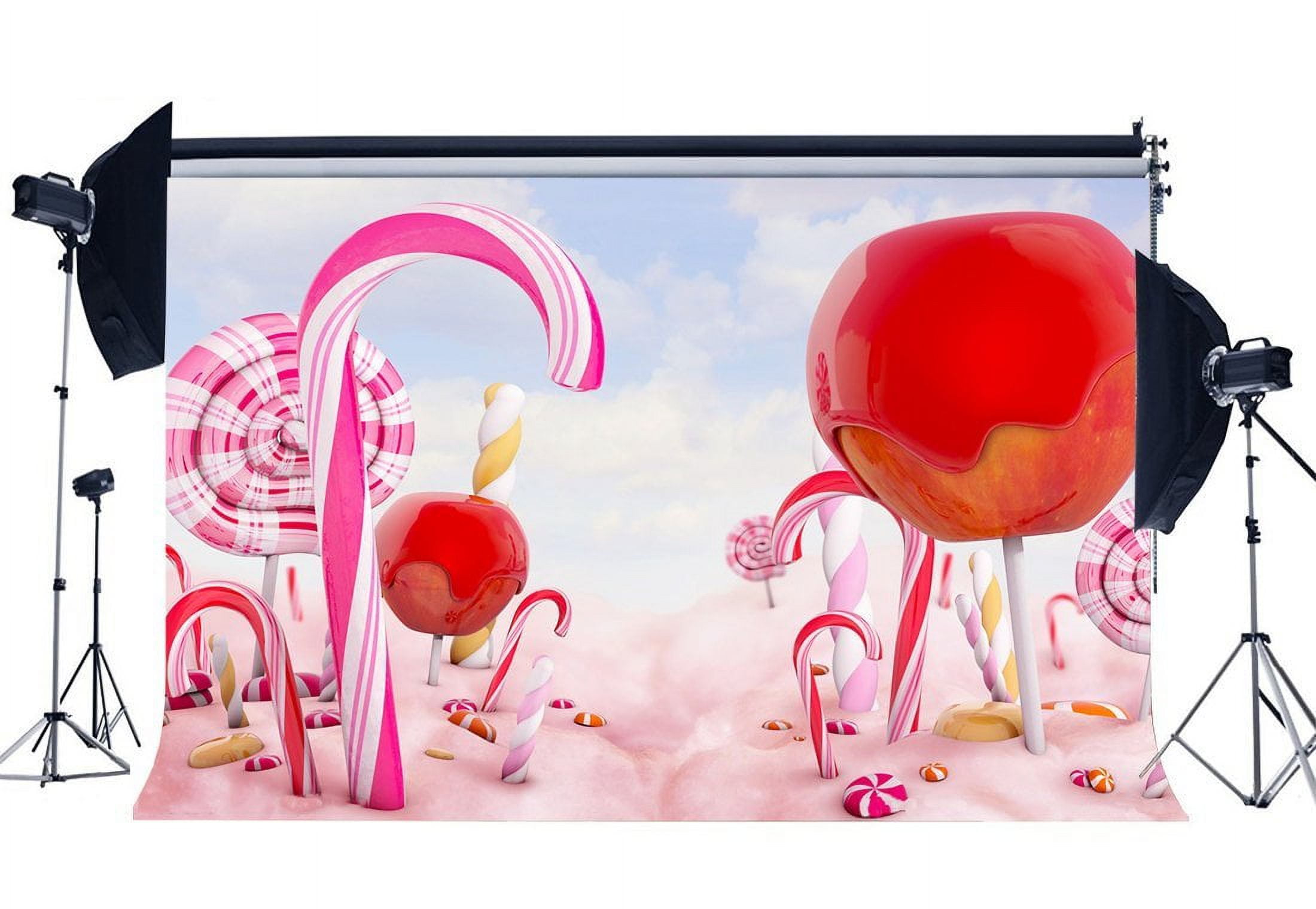 HelloDecor 7x5ft Photography Backdrop Cartoon Candy Lollipops Red Apple ...