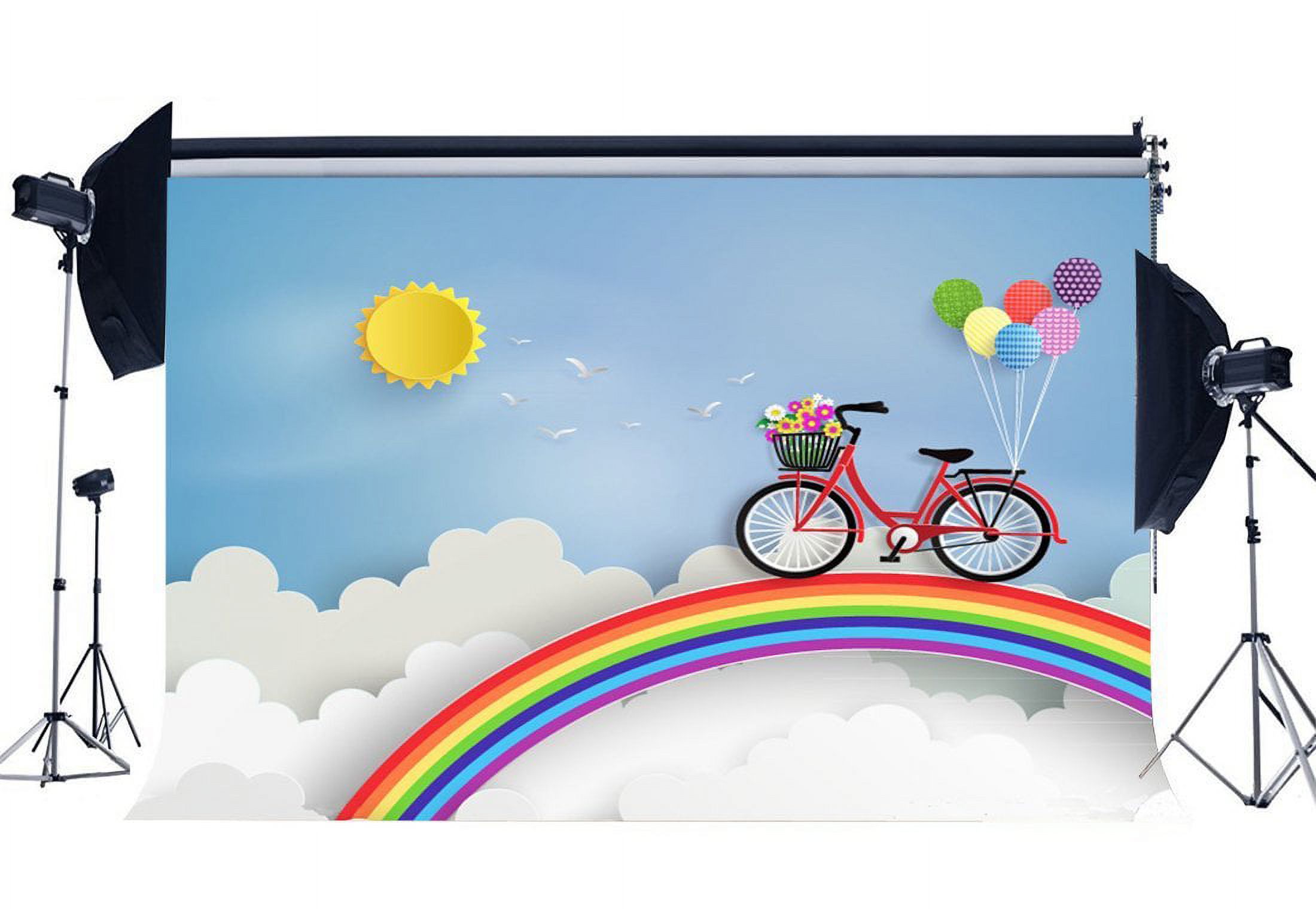 HelloDecor 7x5ft Photography Backdrop Cartoon Golden Sun Balloon ...