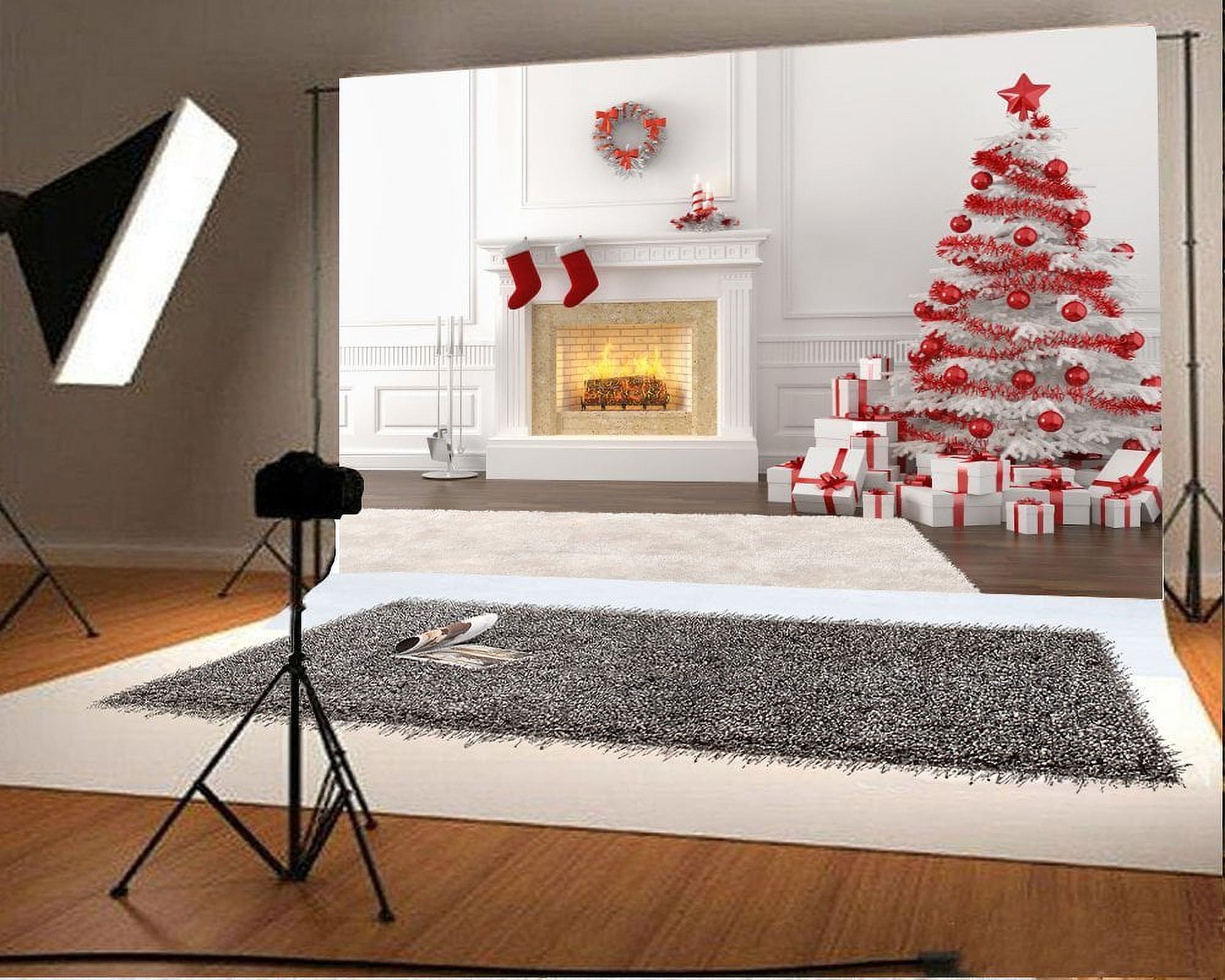 HelloDecor 7x5ft Photography Backdrop Christmas Fireplace Decoration ...