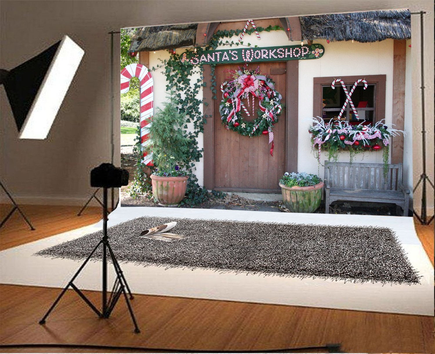 HelloDecor 7x5ft Photography Backdrop Merry Christmas Garland Santa's ...