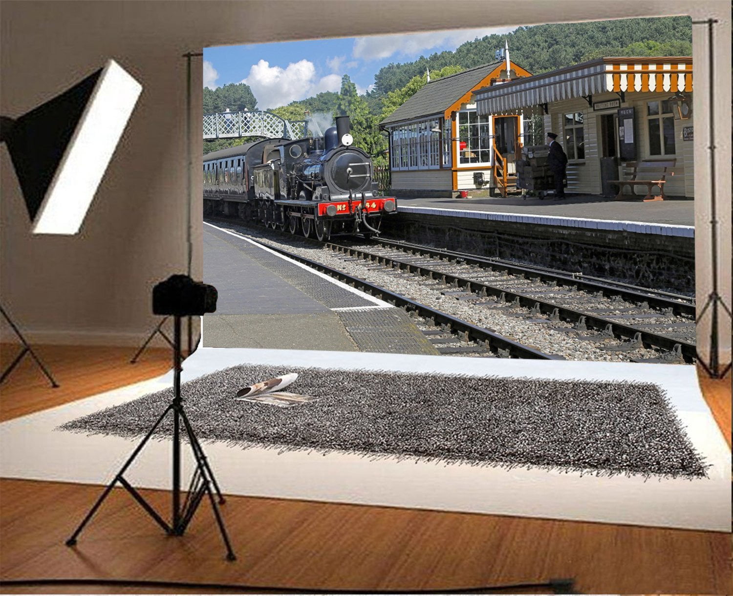 HelloDecor 7x5ft Photography Backdrop Retro Vintage Old Train Station ...