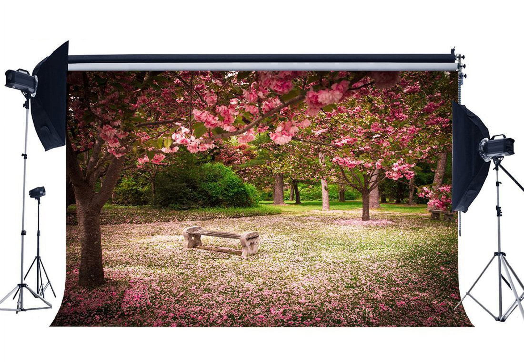 HelloDecor 7x5ft Photography Backdrop Valentine's Day Cherry Blossom Flowers Rural Forest Nature ...