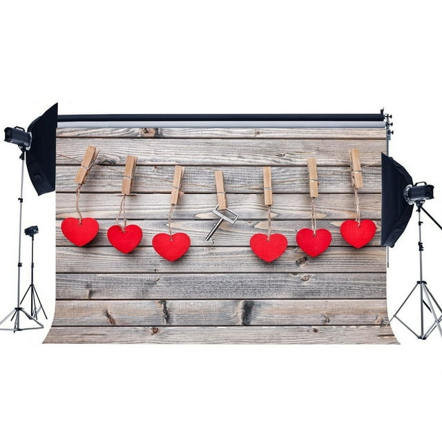 HelloDecor 7x5ft Photography Backdrop Valentine's Day String Red Hearts ...