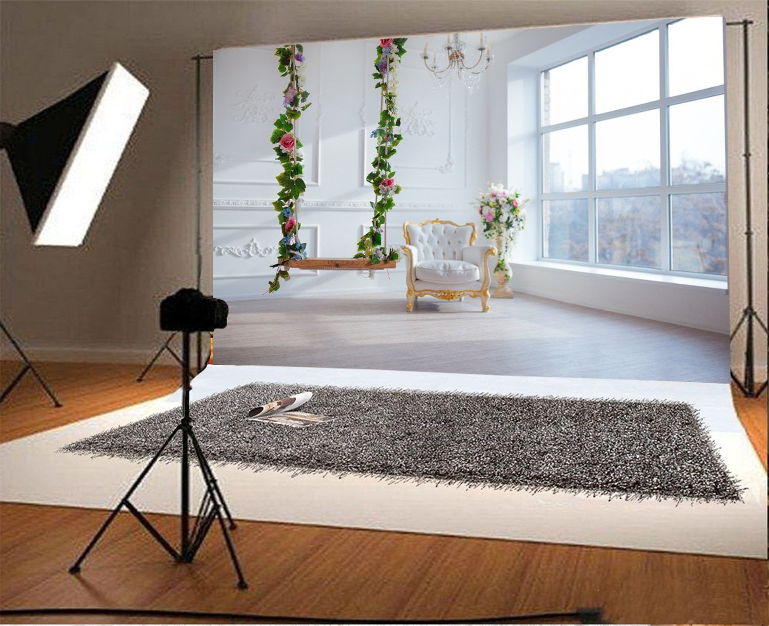 HelloDecor 7x5ft Photography Backdrop White Leather Vintage Style Chair ...