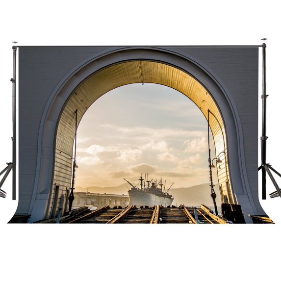 HelloDecor 7x5ft Railway Track Steamship Photography Backdrop Photo ...
