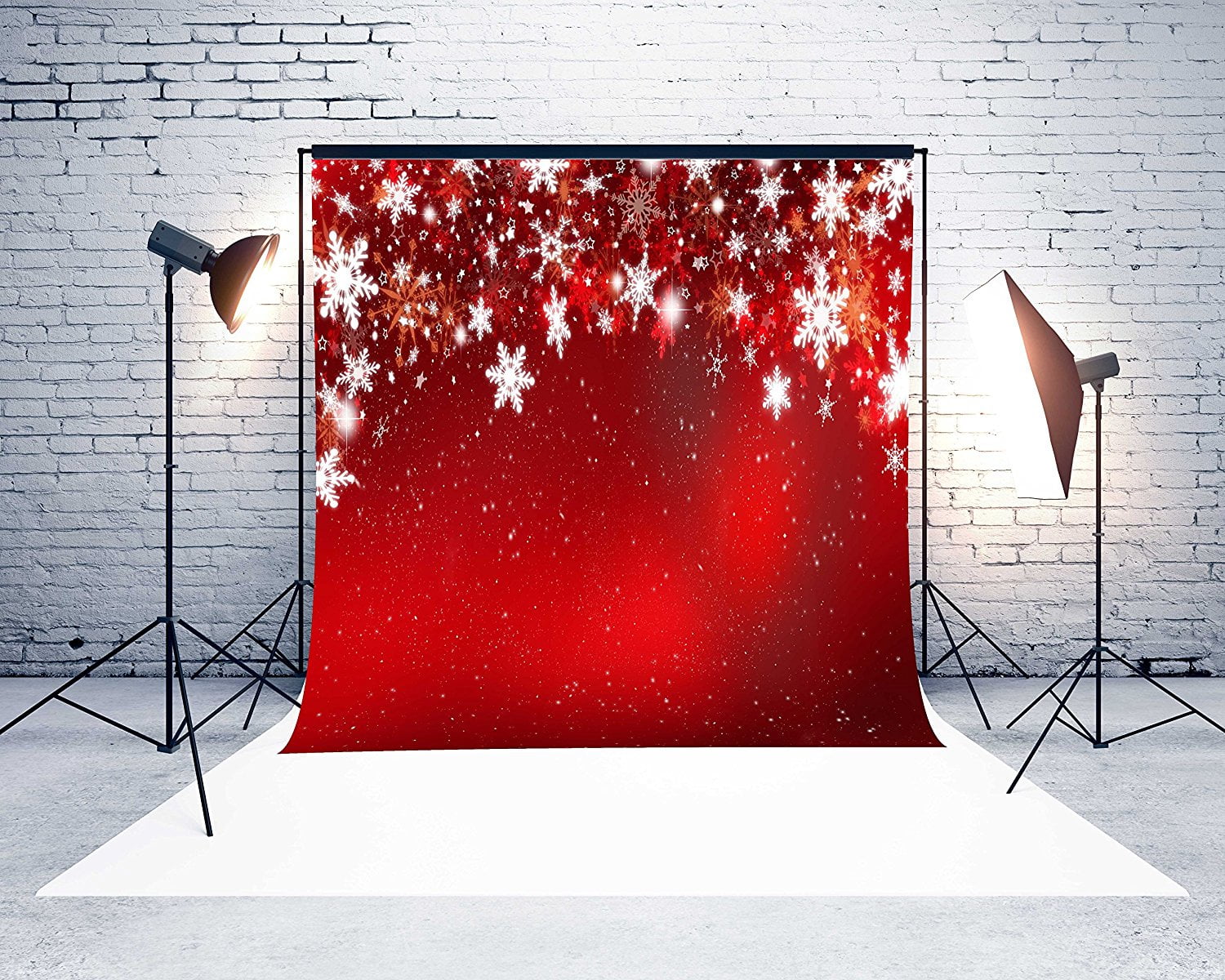 HelloDecor 7x5ft Red Theme Glitters Snowflakes Christmas Party ...