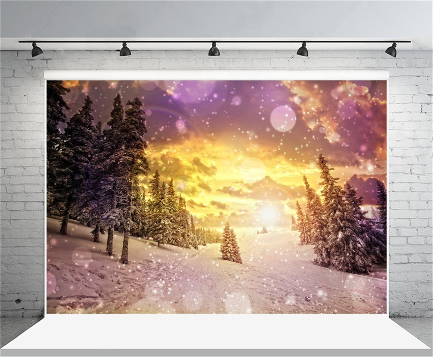 HelloDecor 7x5ft Snowflake Backdrop Snowfield Forest Trees Sunlight ...