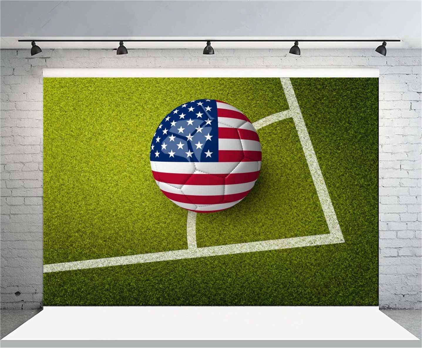 HelloDecor 7x5ft Soccer Ball on Green Field with USA Flag Backdrop ...