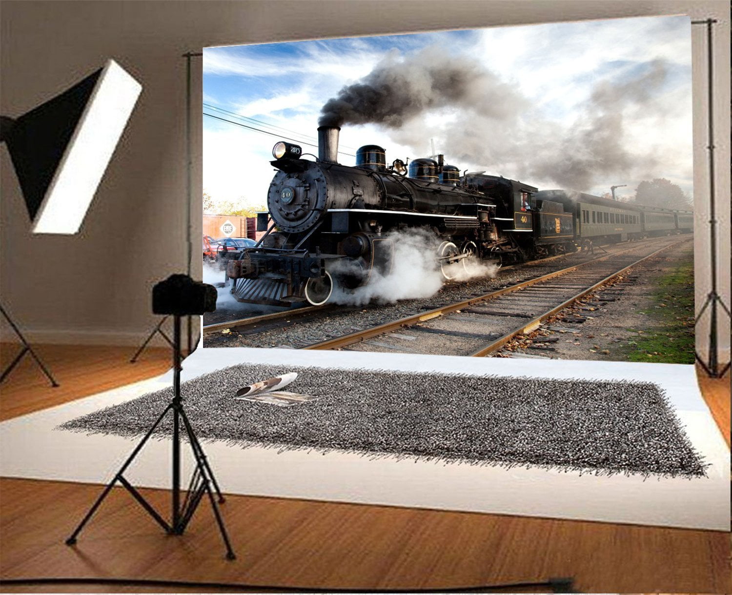 HelloDecor 7x5ft Vintage Old Locomotive Backdrop Ancient Train Railroad ...