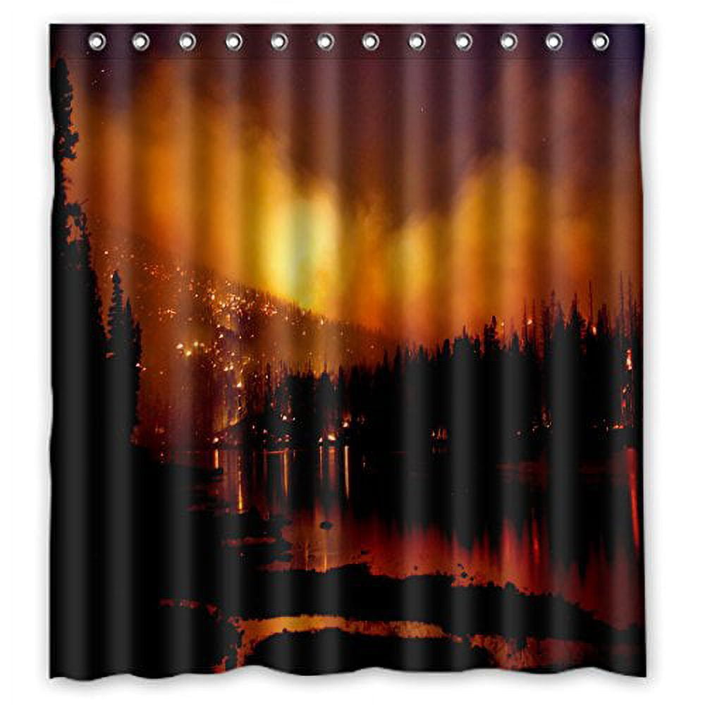 HelloDecor Burning Fire Shower Curtain Polyester Fabric Bathroom ...