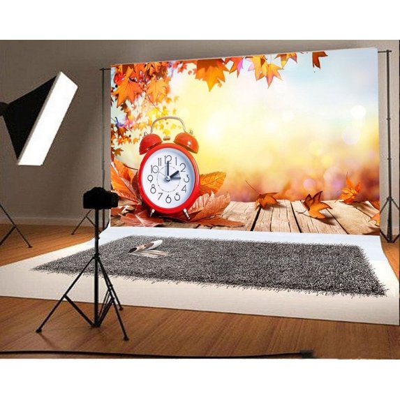 HelloDecor Clock Backdrop 7x5ft Photography Background Autumn Fallen ...