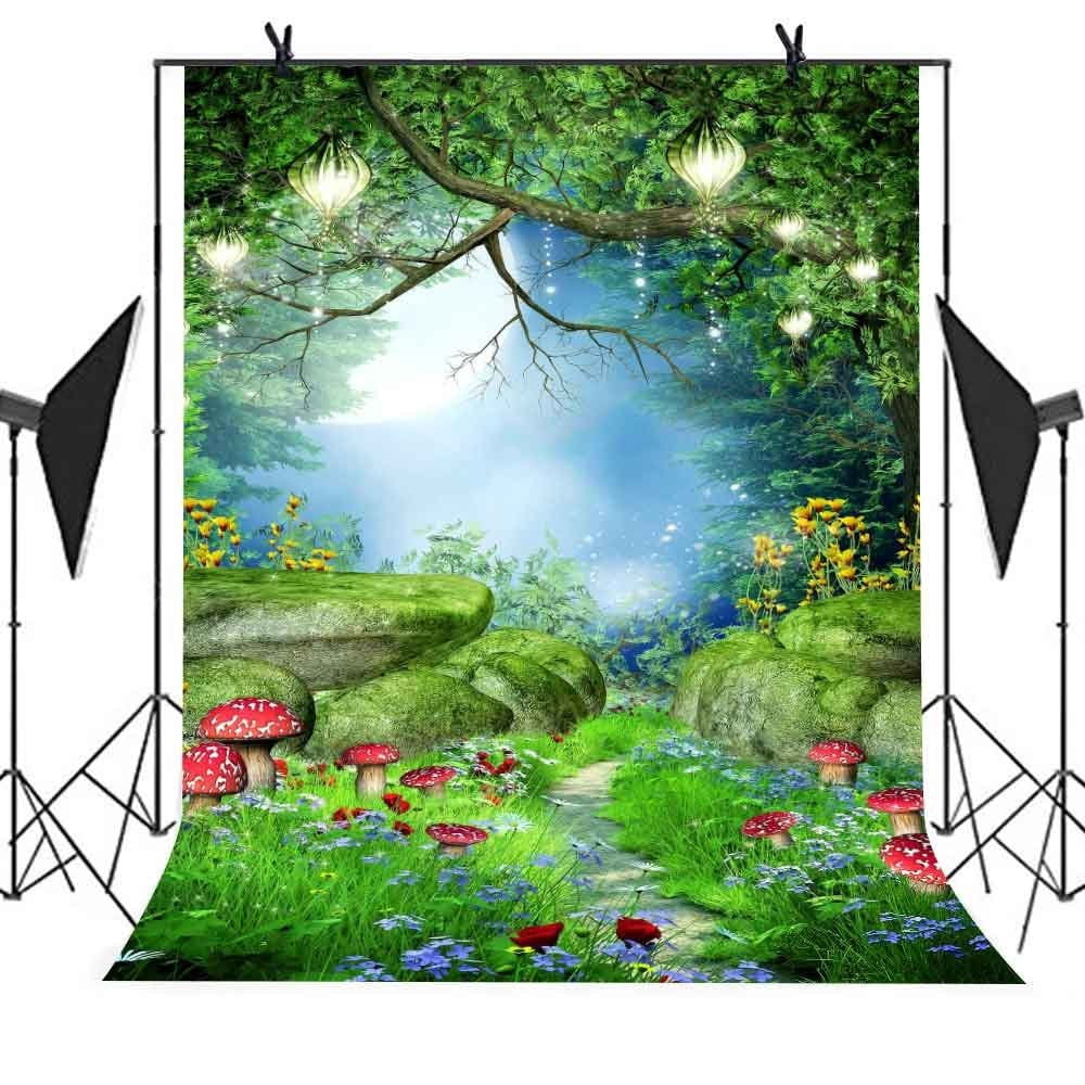 HelloDecor Fantasy Forest Backdrop 5x7ft Mushroom Flowers Path ...