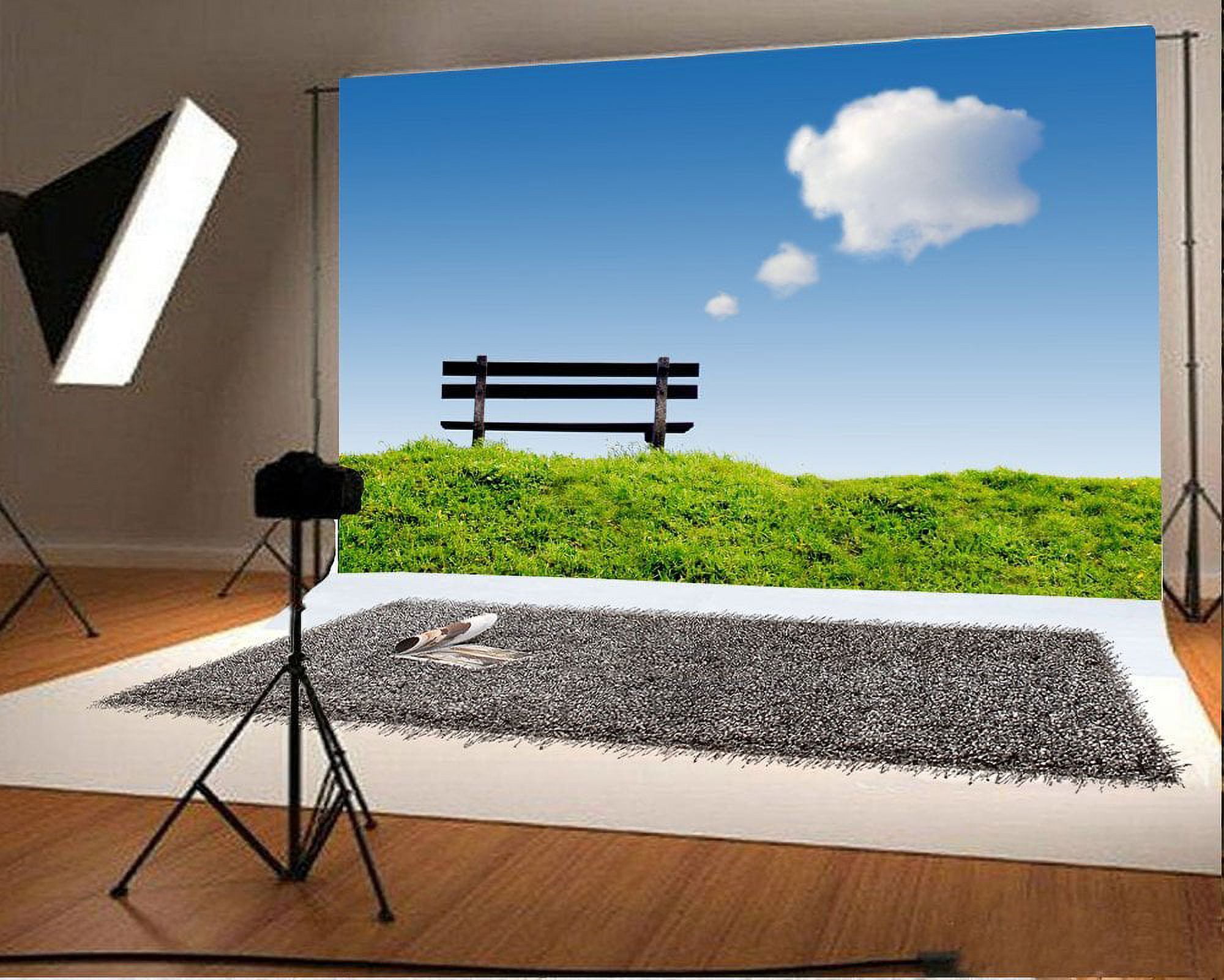 HelloDecor Grass Land Backdrop 7x5ft Photography Background Fence Blue ...