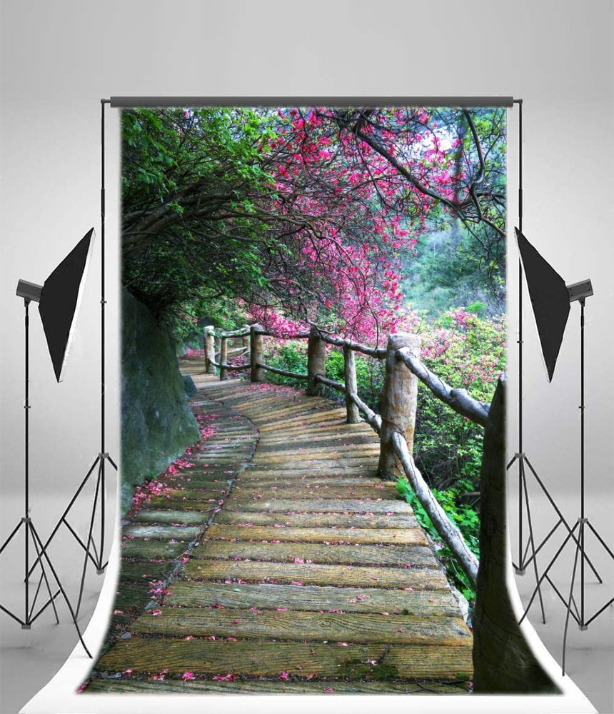 HelloDecor Photography Backdrop 5x7ft Park Fallen Petal Green Trees ...
