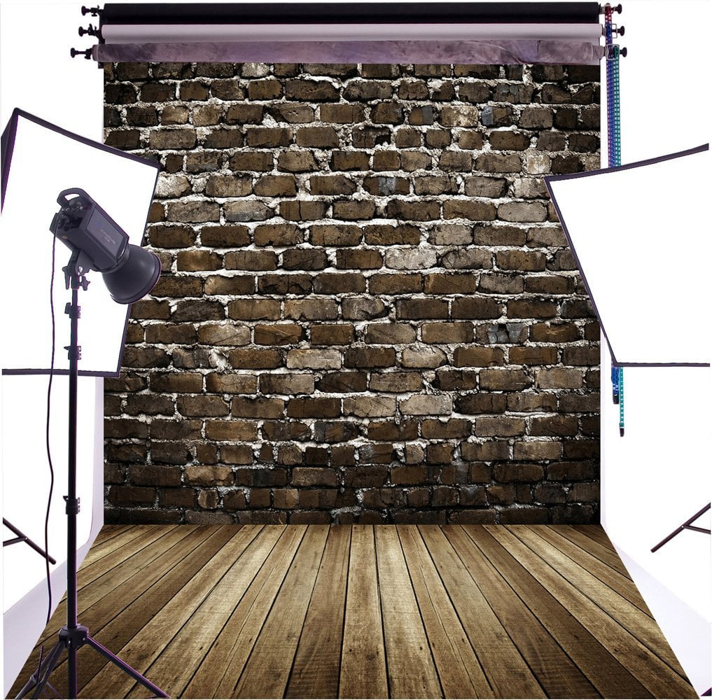 HelloDecor 5X7ft Black Brick Wall Wooden Floor photography Backdrop ...
