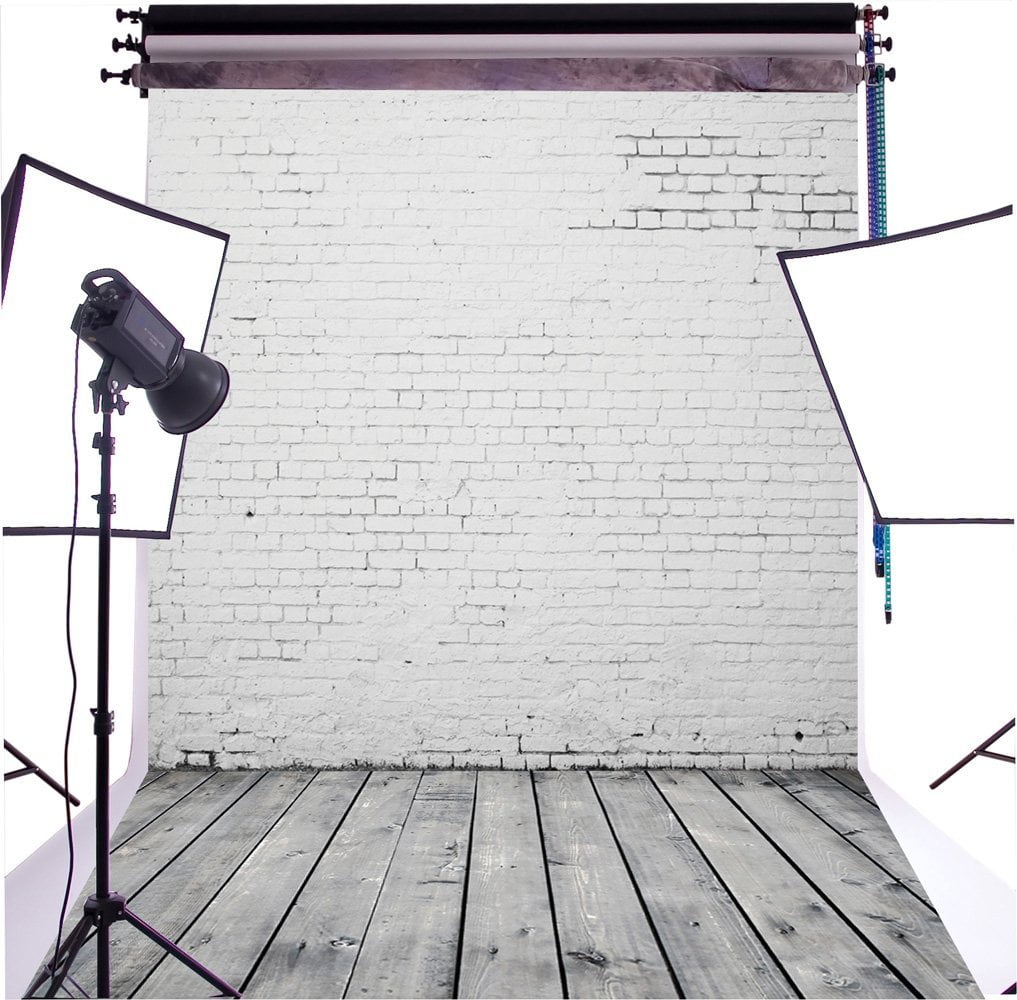 HelloDecor 5X7ft White Brick Wall Wooden Floor photography Backdrop ...
