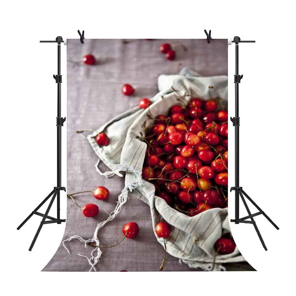 HelloDecor 5x7Ft Dinning-Table Red Cherry Fruit Backdrop Cooking Sample ...