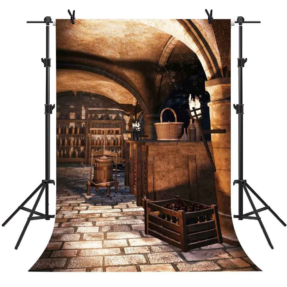 HelloDecor 5x7Ft Wine Cellar Backdrop Retro Wine Bottle Torch ...