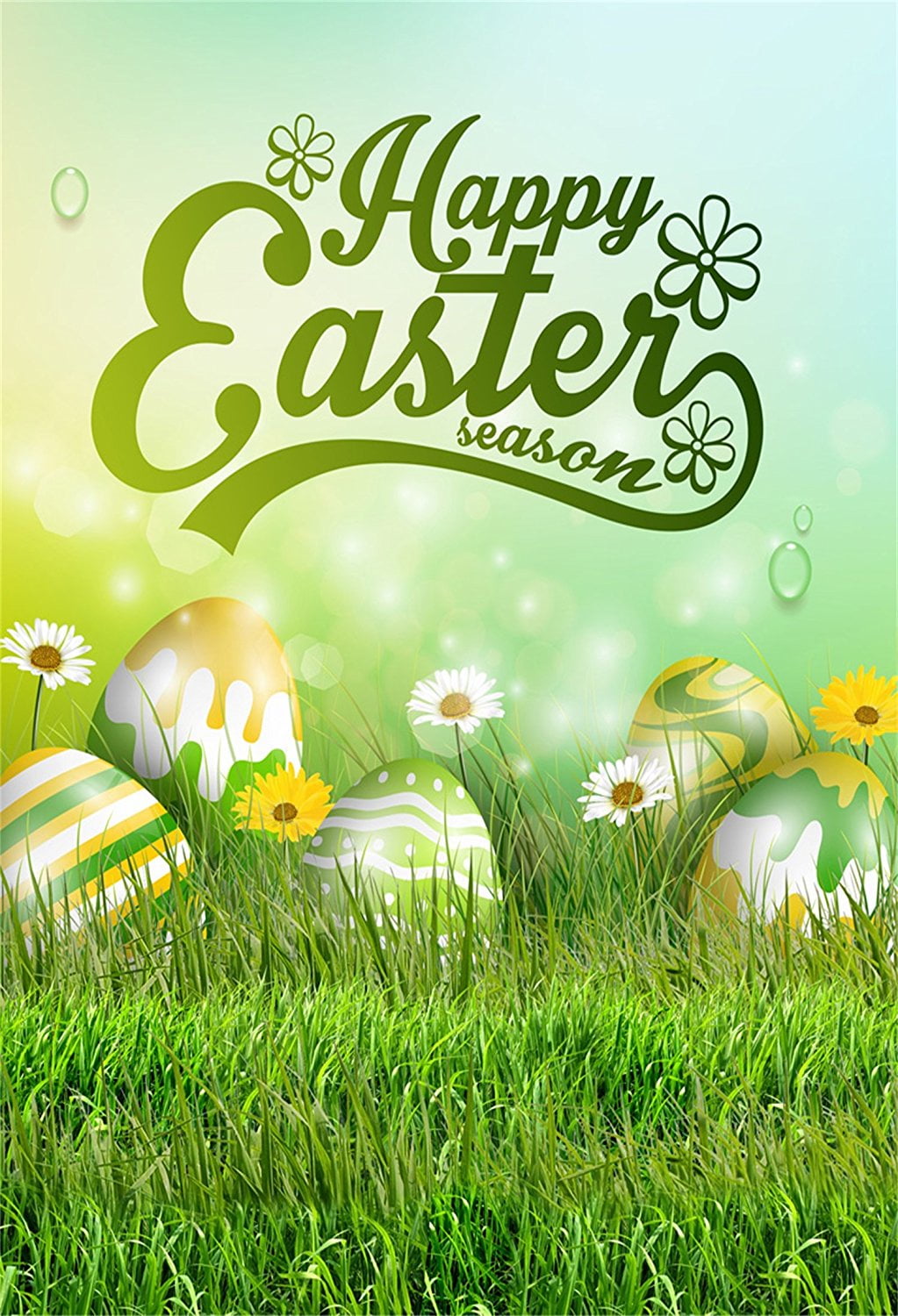 HelloDecor 5x7ft Backdrops Easter Eggs Sky Turf with Daisies Colorful Eggs Custom Children ...