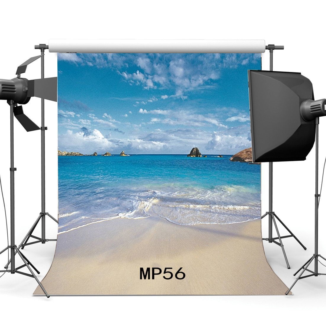 HelloDecor 5x7ft Beach Backdrop Seaside Rock Stone Waves Blue Sky White ...