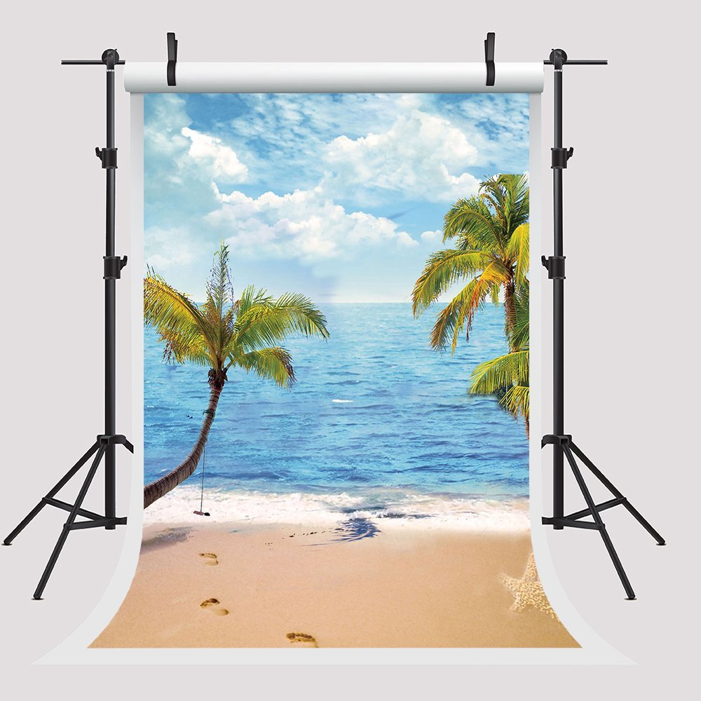 HelloDecor 5x7ft Beach Photography Backdrop Blue Sea Sky White Cloud ...