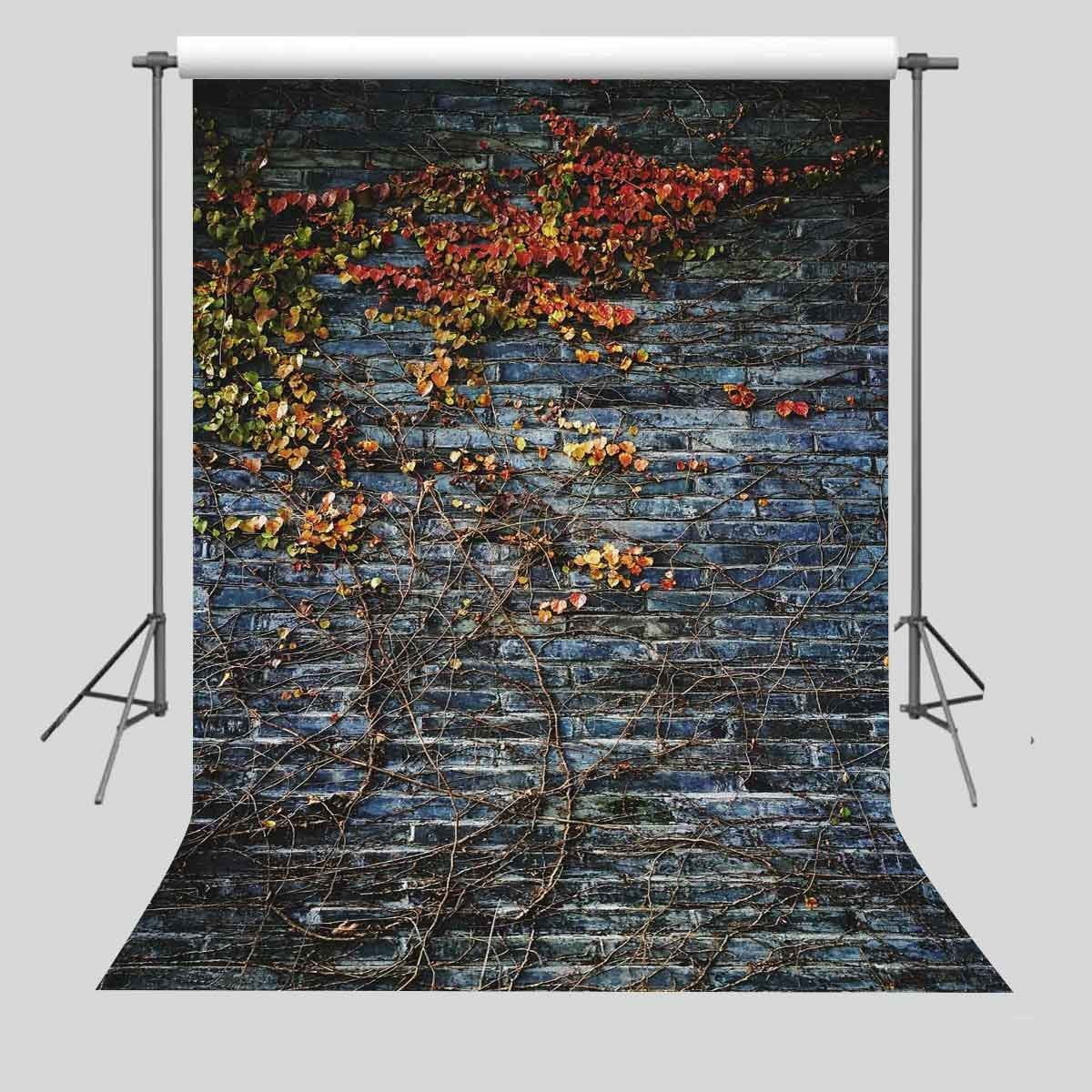 HelloDecor 5x7ft Blue Brick Wall with Ivy Backdrop Photography ...