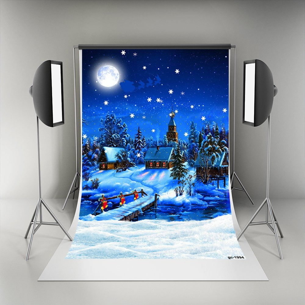 HelloDecor 5x7ft Blue Christmas Backdrop for Photography Snow Brick ...