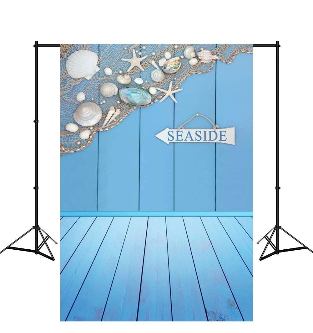 HelloDecor 5x7ft Blue Wood Photography Backdrops Seaside Photo ...