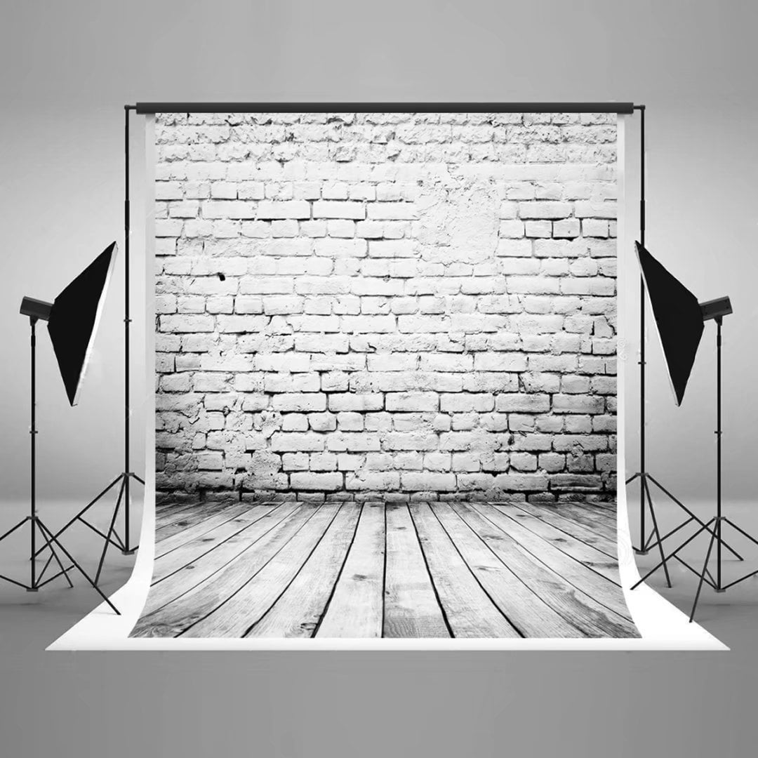 HelloDecor 5x7ft Brick Photography White Wood Floor Backdrops for ...