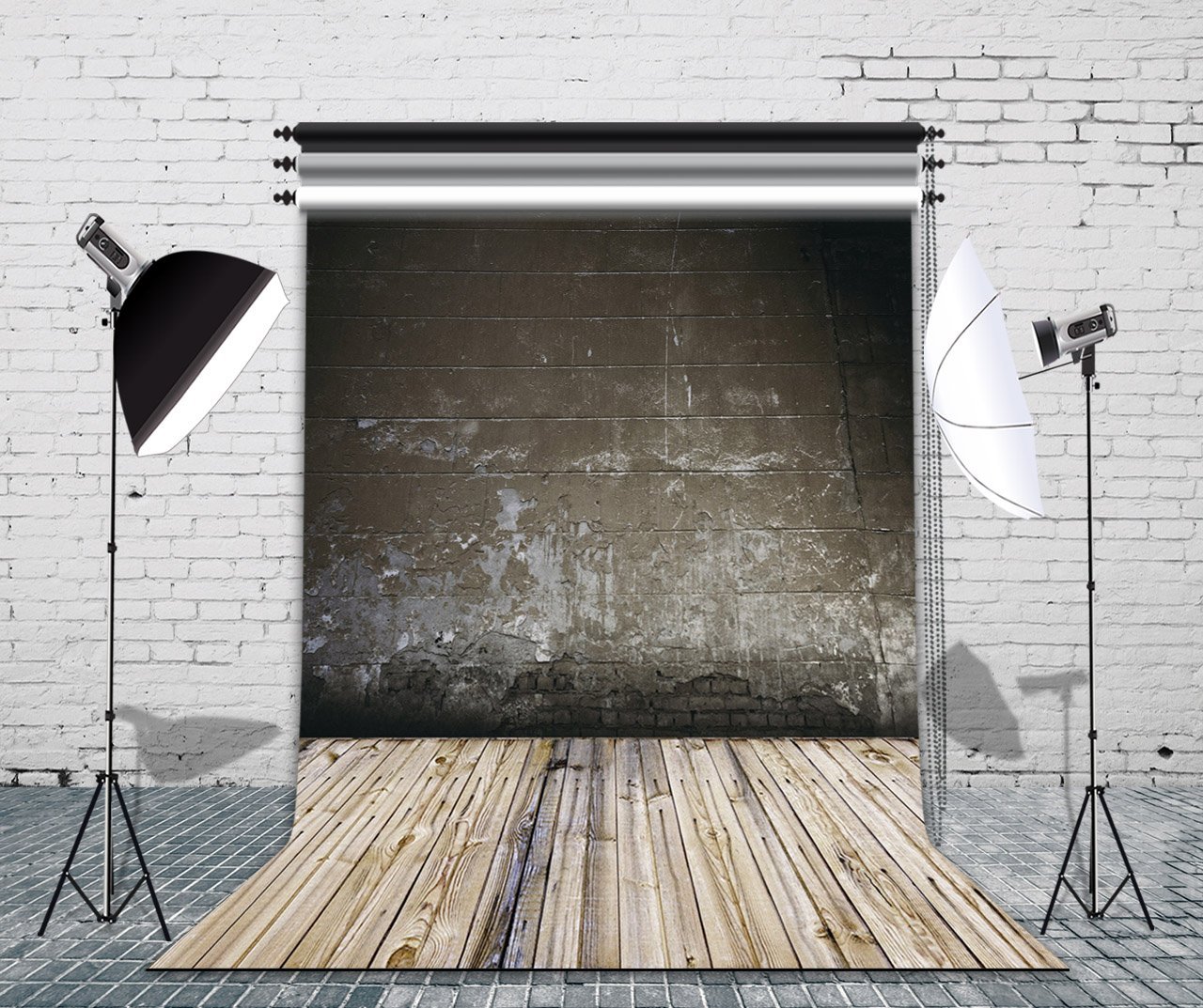 HelloDecor 5x7ft Brick Wall Wooden Floor Photography Background Wooden ...