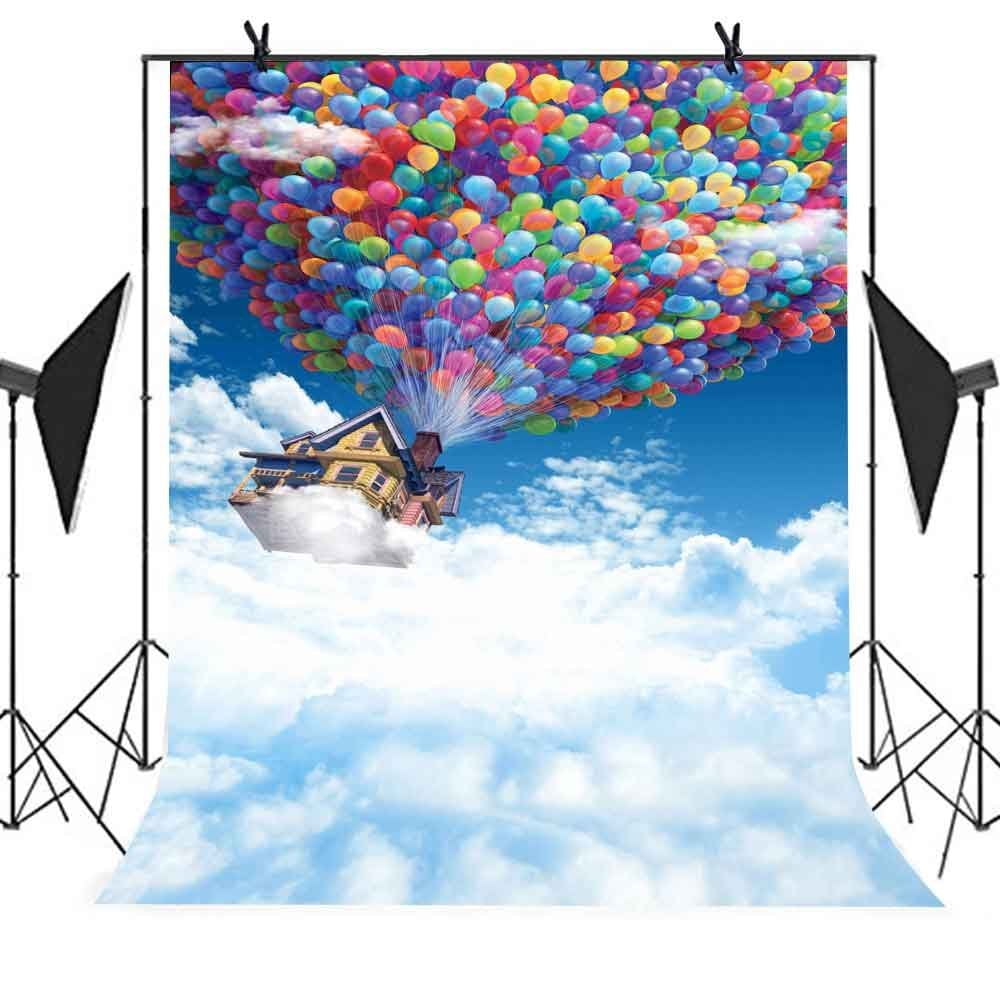 HelloDecor 5x7ft Cartoon Backdrop Colorful Balloons Villa White Clouds ...