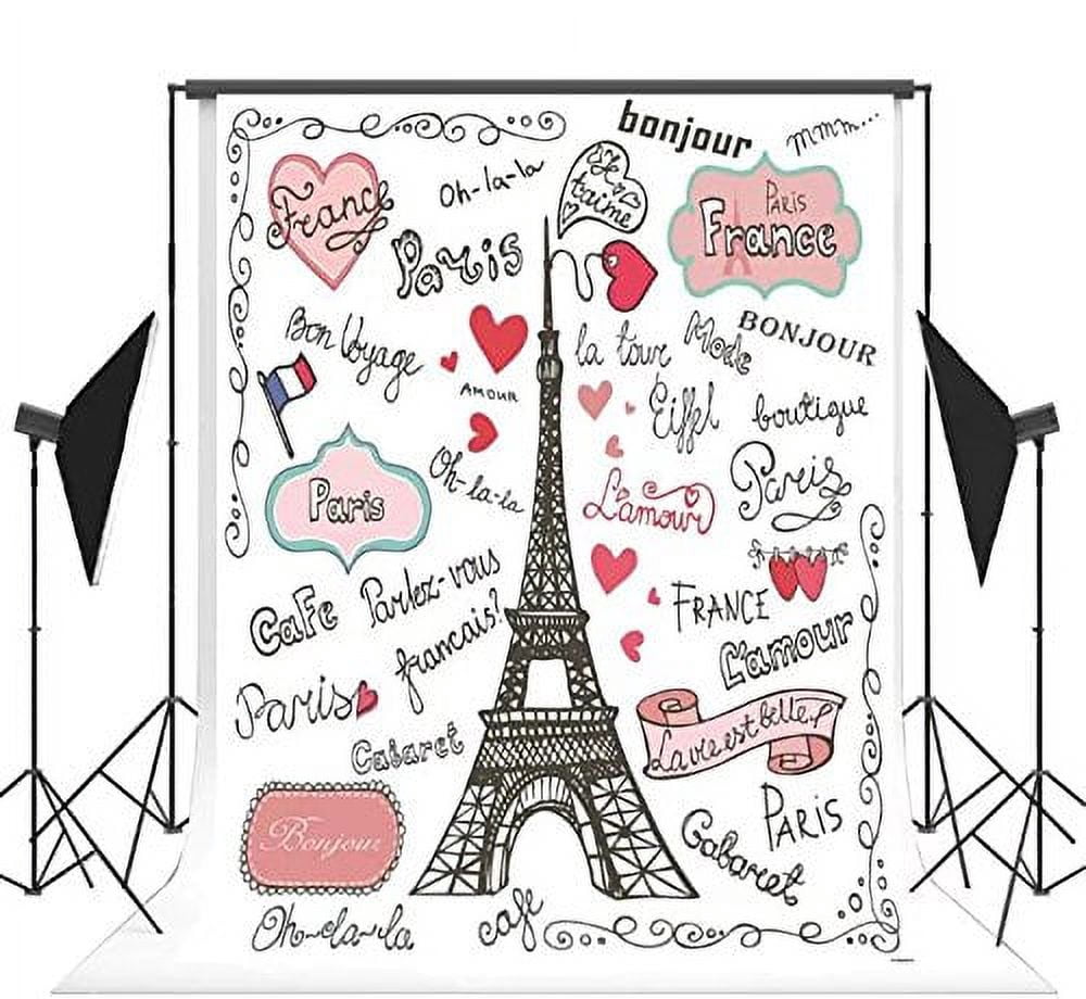 HelloDecor 5x7ft Cartoon Painting Paris Eiffel Tower Photography ...