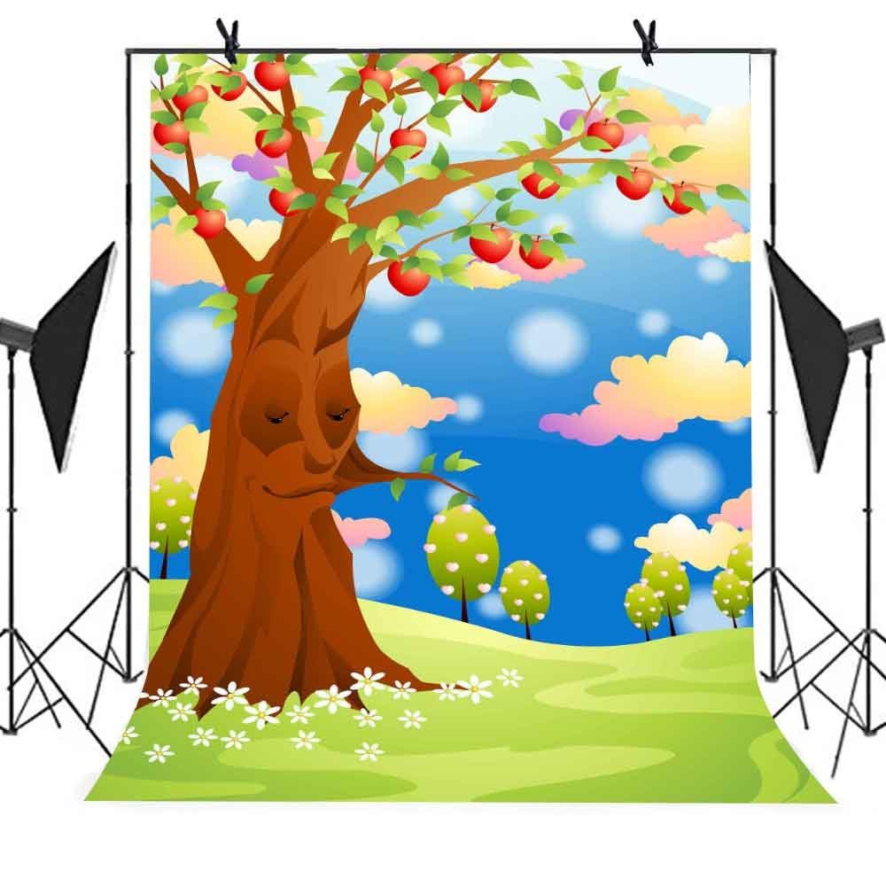 HelloDecor 5x7ft Cartoon Painting Photography Backdrop Red Apple Blue ...