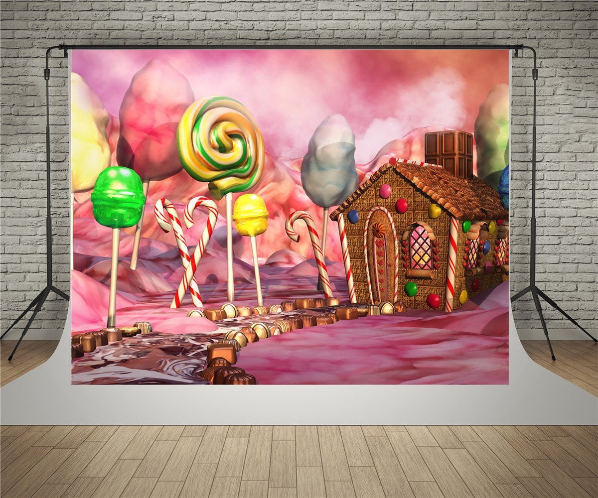 HelloDecor 5x7ft Cartoon Red Photography Backdrops Colorful Candy Wood ...