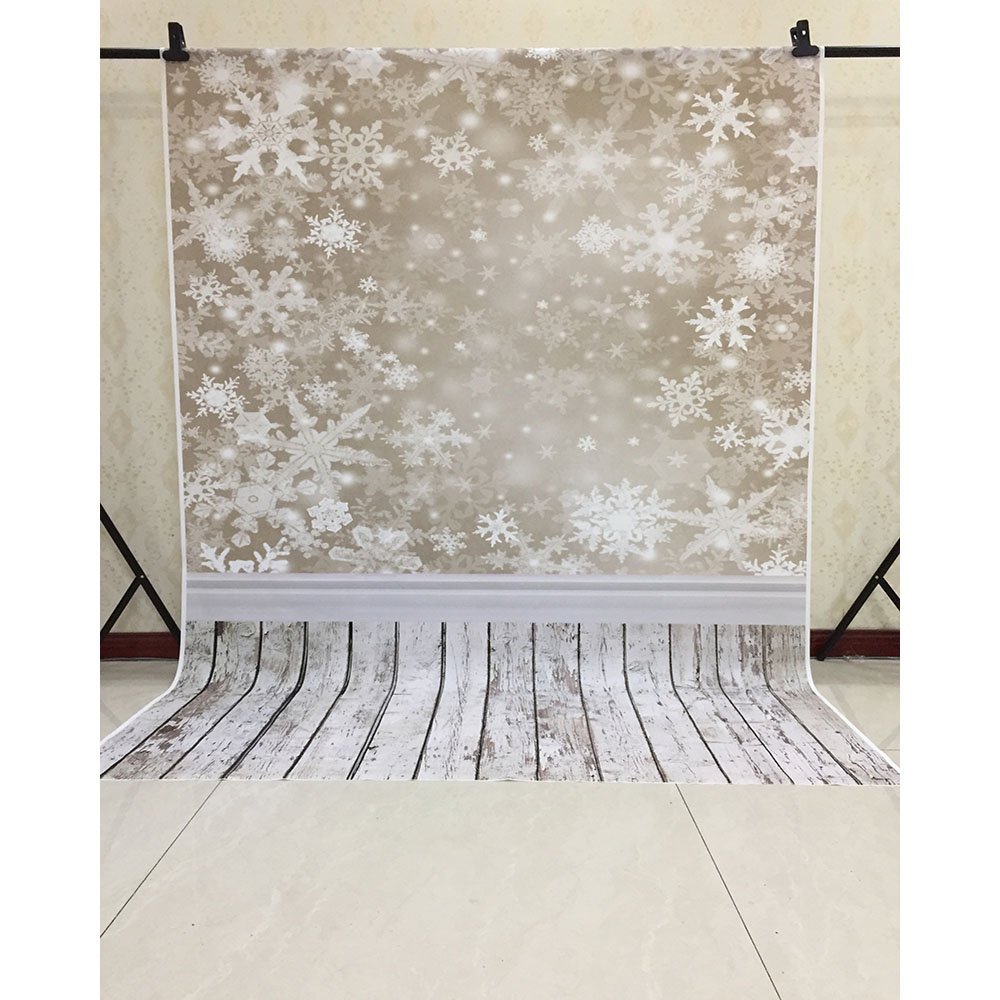 HelloDecor 5x7ft Christmas Backdrops Photography Frozen Snow Wood Floor ...